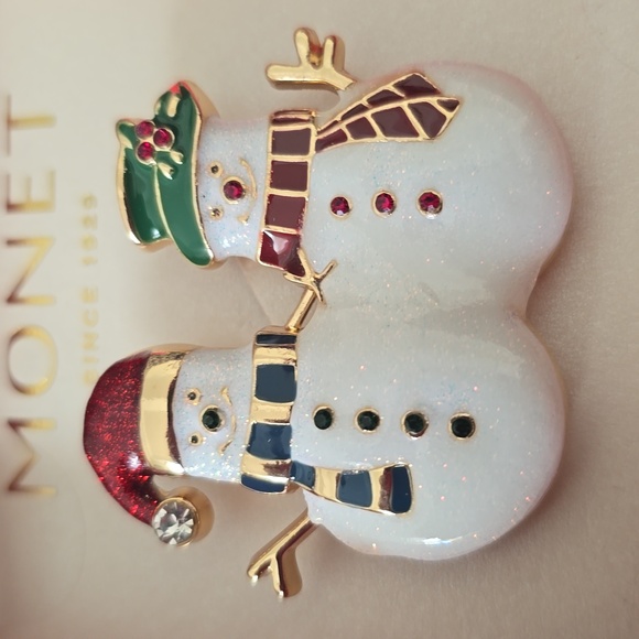 Monet | Jewelry | Monet Beautiful Sparkling Holiday Snowmen Pin With ...